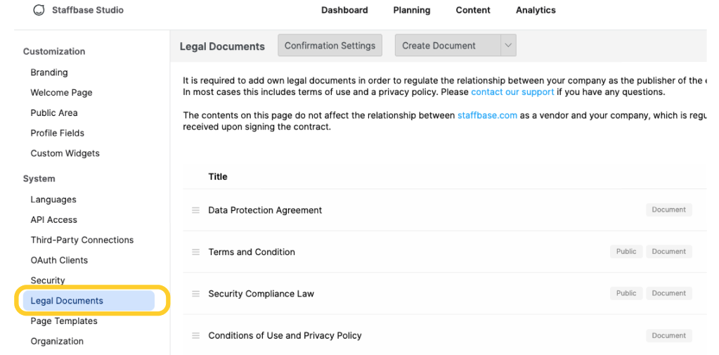 Creating a Legal Document – Staffbase Support Portal