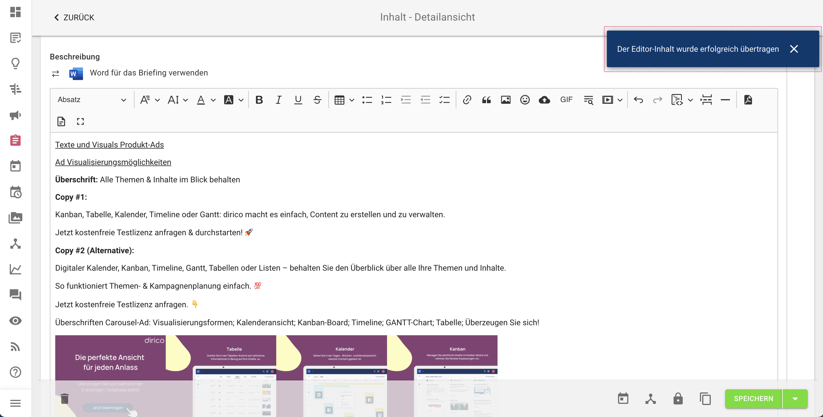 Einbeziehen von Word-Dokumenten im Editor von Communications Control – Staffbase Support Portal