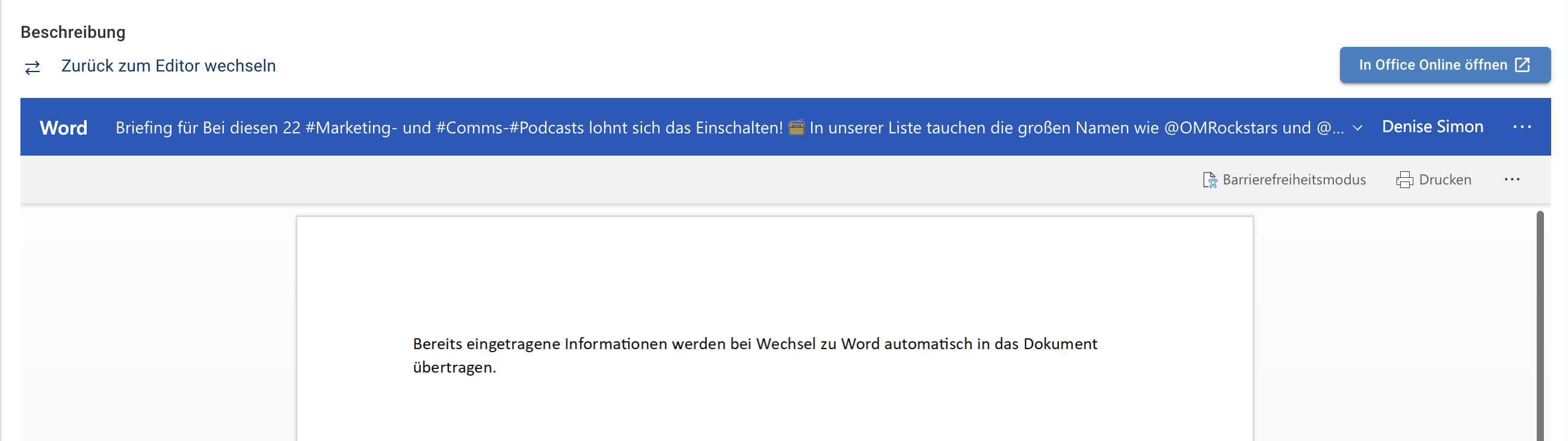 Einbeziehen von Word-Dokumenten im Editor von Communications Control ...