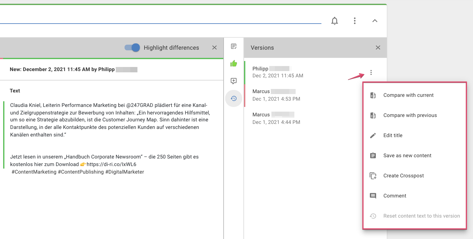 How to use the versioning in Communications Control – Staffbase Support ...