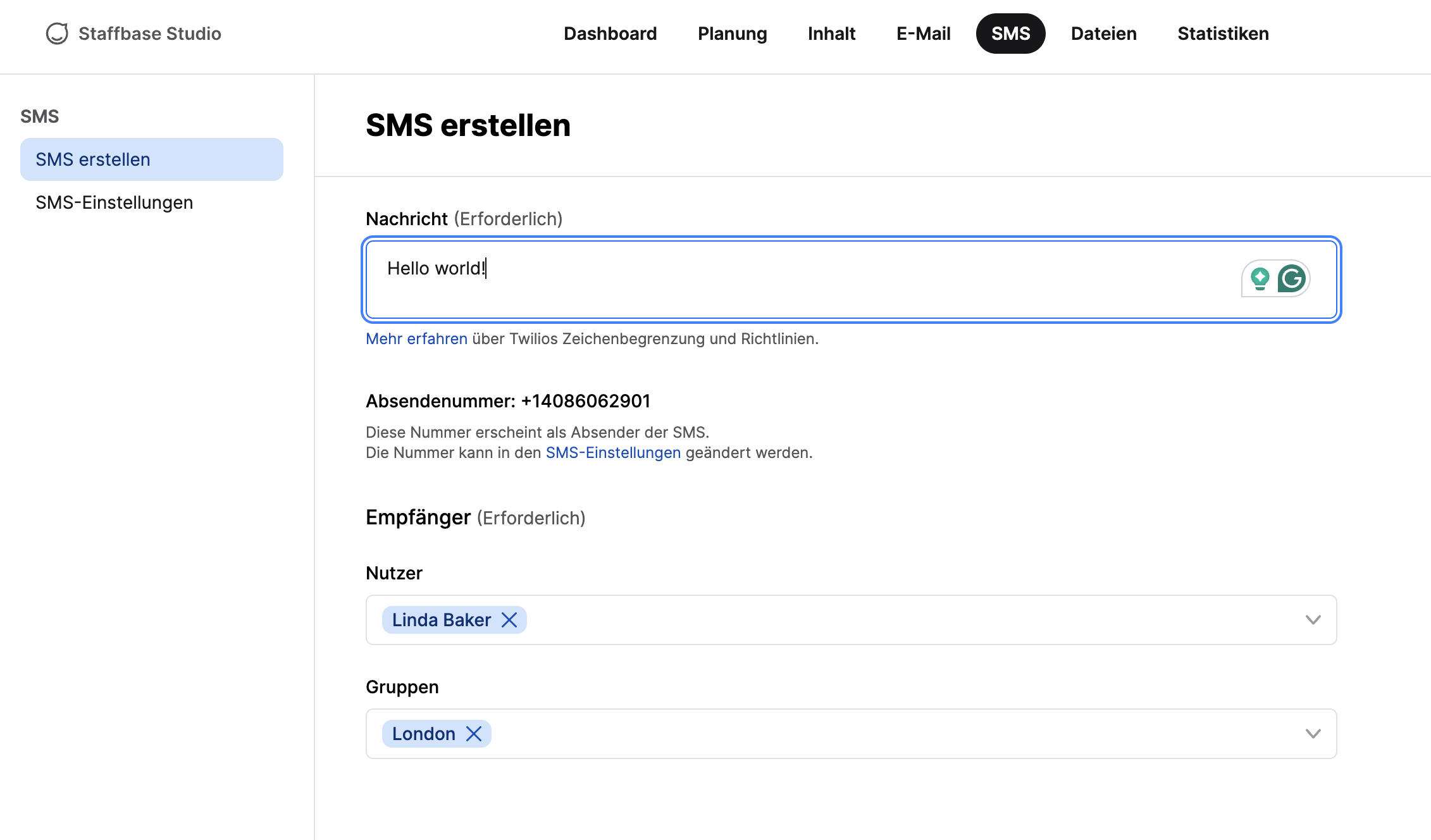 SMS erstellen und senden – Staffbase Support Portal