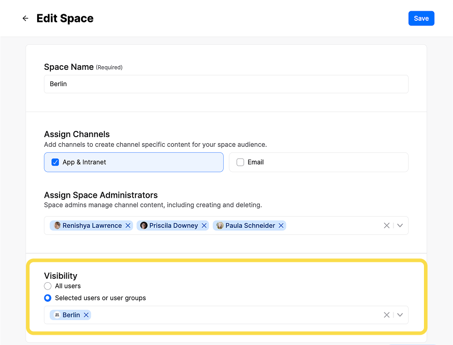 Configuration du groupe cible pour un espace – Staffbase Support Portal