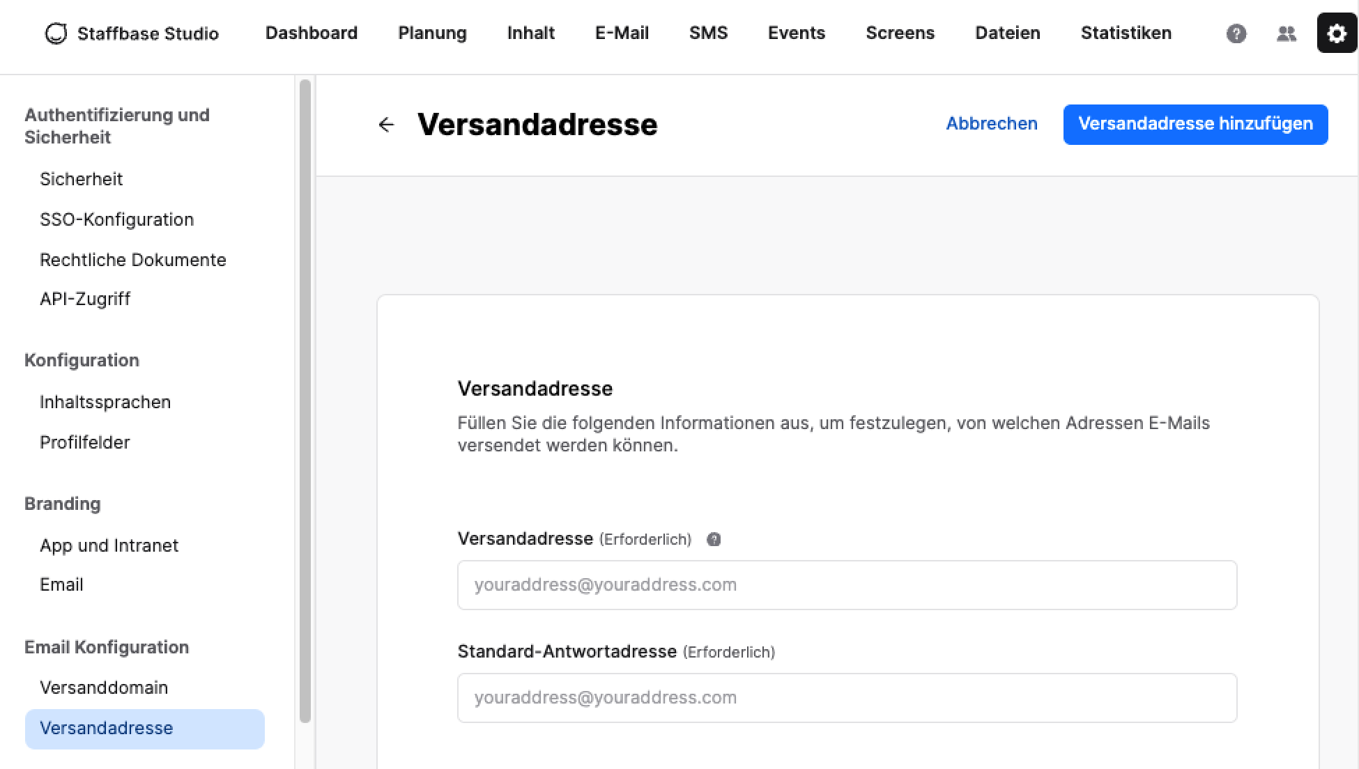 Verwendung flexibler Absenderadressen – Staffbase Support Portal